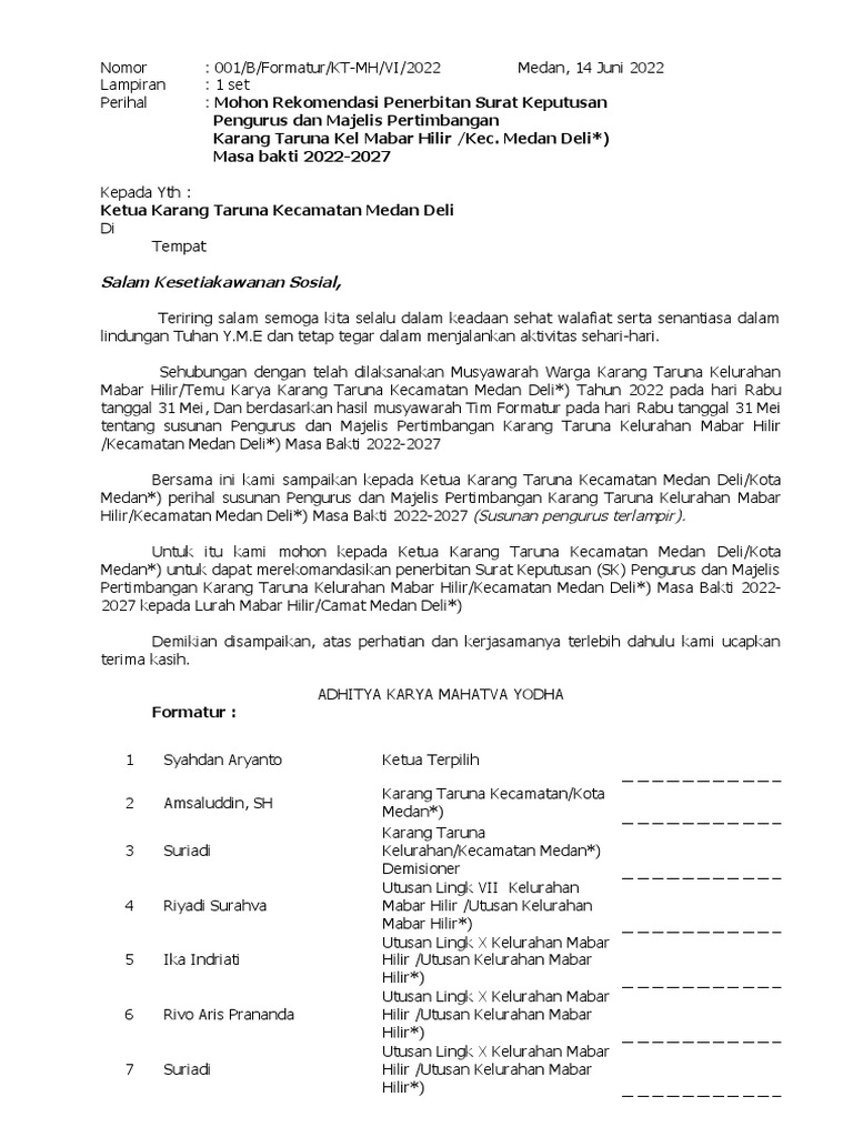 Contoh Permohonan Rekom SK 1 | PDF