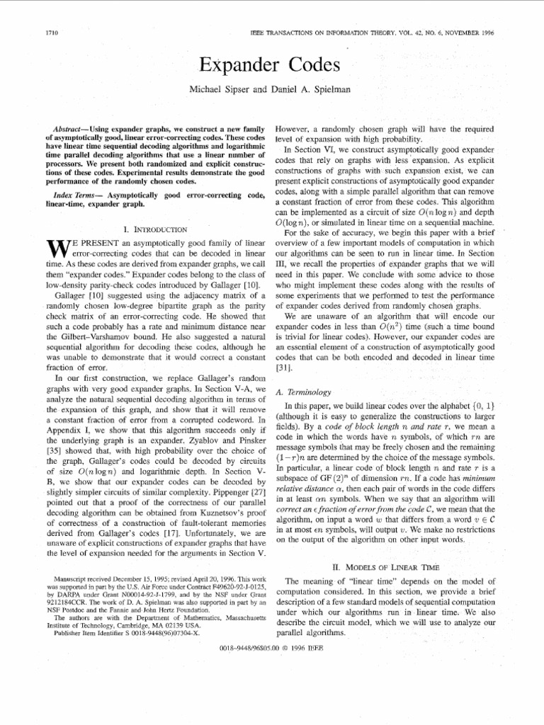 Expander Codes | PDF | Time Complexity | Mathematical Concepts