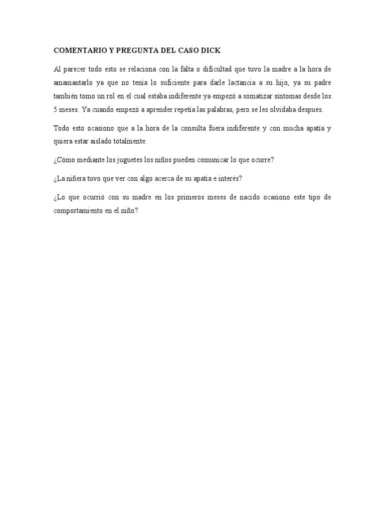 Comentario y Pregunta Del Caso Dick | PDF | Salud y bienestar