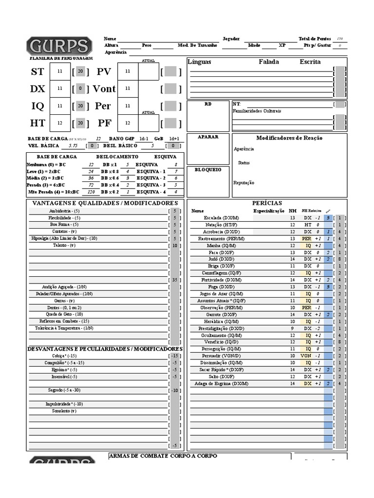 Ficha GURPS 4 ed - | PDF