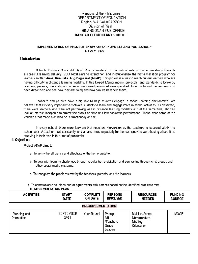 PROJECT AKAP Implementation REPORT Edited | PDF | Learning | Distance ...