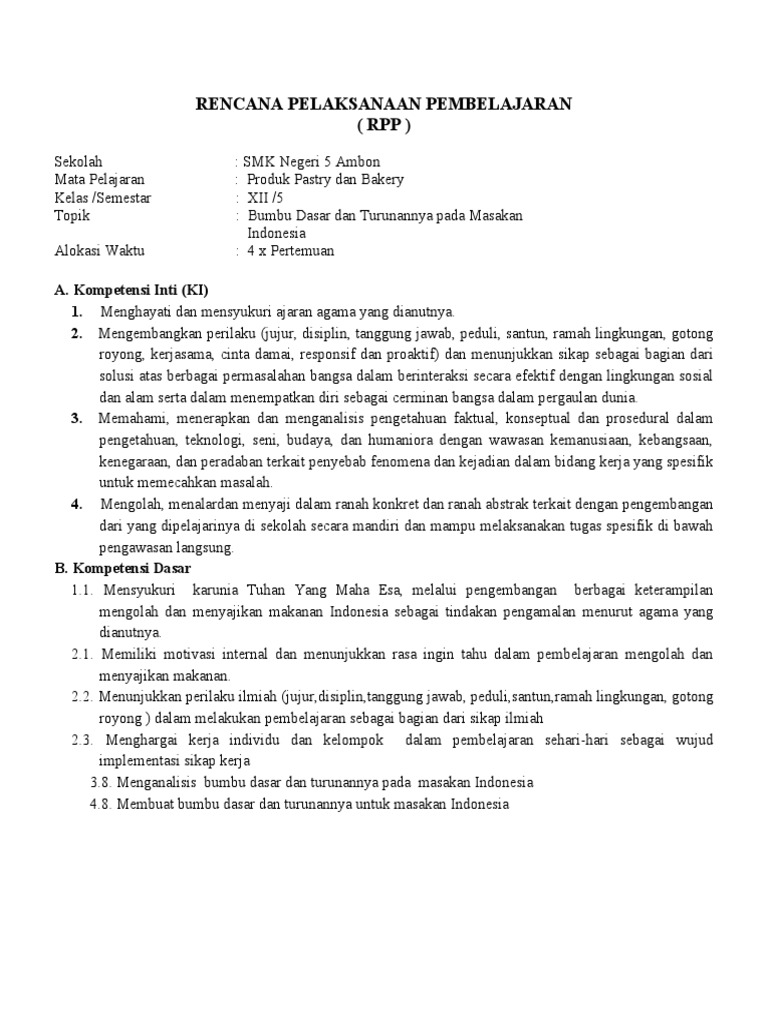 RPP Boga Dasar (Bumbu Dasar 4X) | PDF