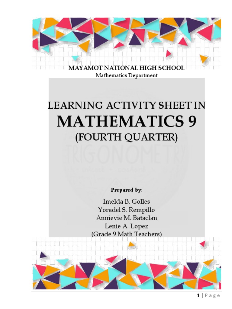 Math 9 Learning Activity Sheet Guide | PDF | Trigonometric Functions | Sine