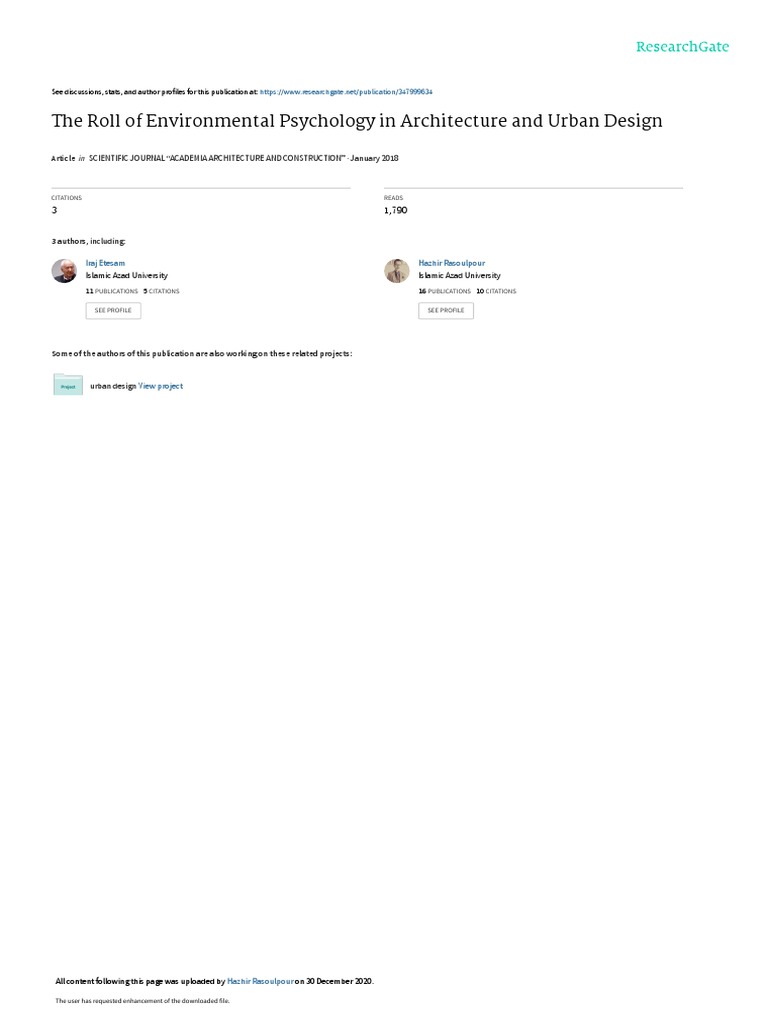 The Roll of Environmental Psychology in Architecture and | PDF | Design ...