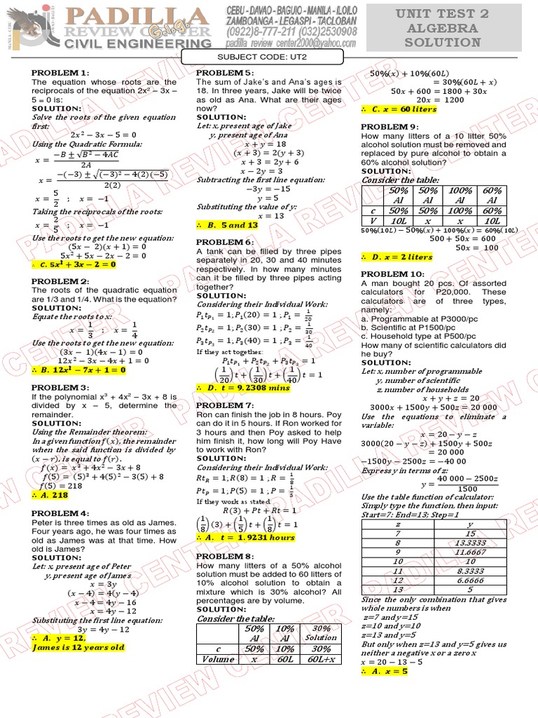 UT2 Solution | PDF | Equations | Mathematical Objects