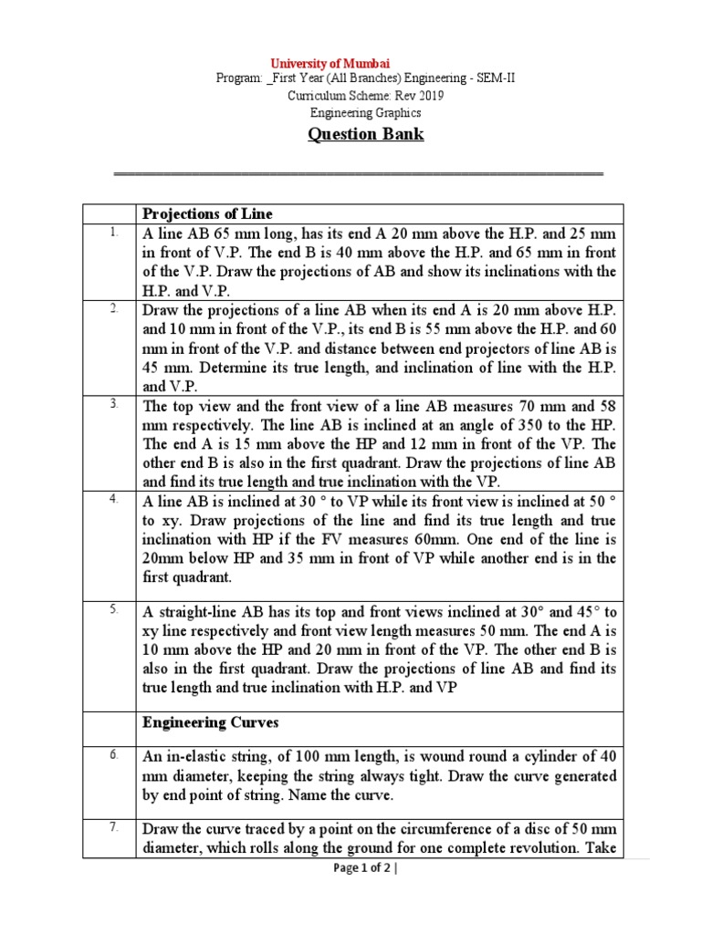 Question Bank: Projections of Line | PDF | Geometry | Elementary Geometry
