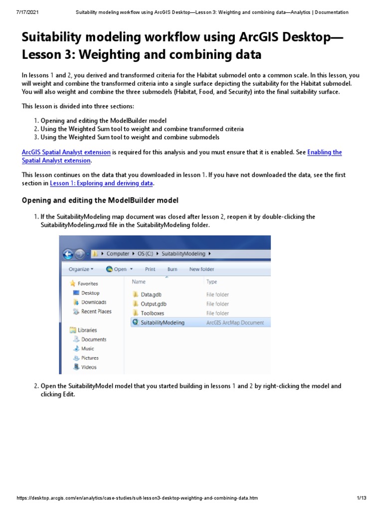 Suitability Modeling Workflow Using ArcGIS Desktop-Lesson 3 - Weighting ... Suitability Modeling Workflow Using ArcGIS Desktop-Lesson 3 - Weighting ...