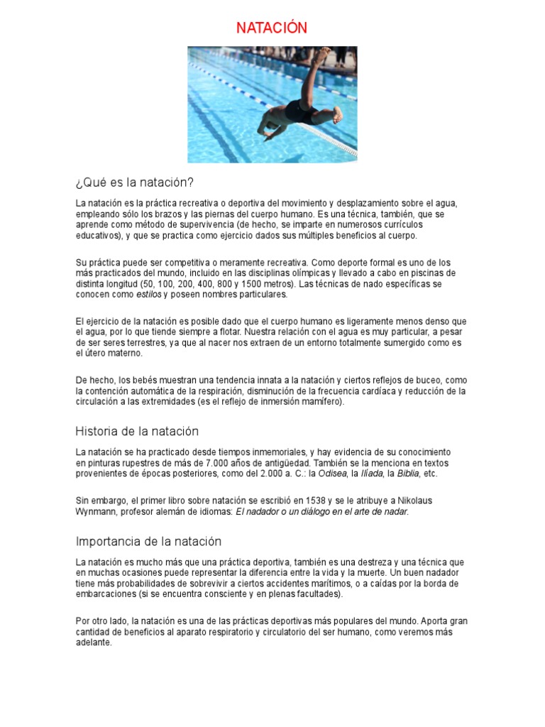 ¿Qué Es La Natación? | PDF | Nadando