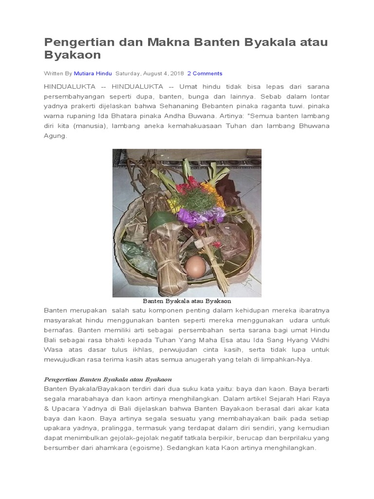 Pengertian Dan Makna Banten Byakala Atau Byakaon | PDF