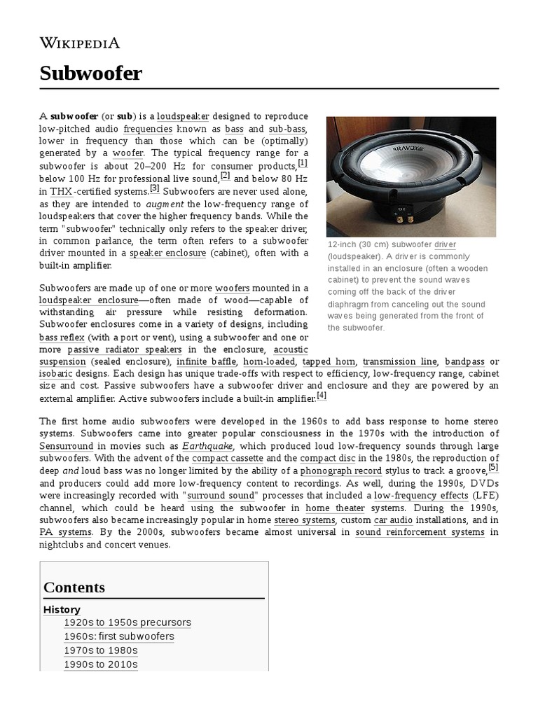 Subwoofer: History | PDF | Loudspeaker | Equalization (Audio)