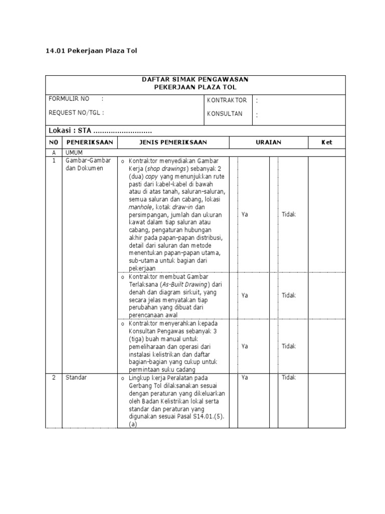 Simak Divisi 14 Plaza Tol JBH | PDF
