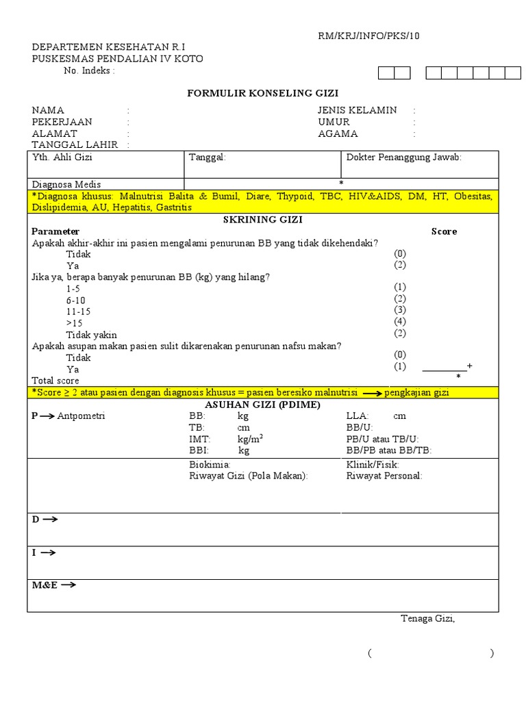 Formulir Asuhan Gizi Pidme | PDF