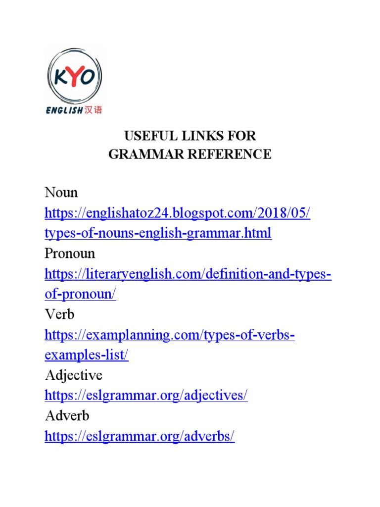Useful Links For Grammar Reference | PDF