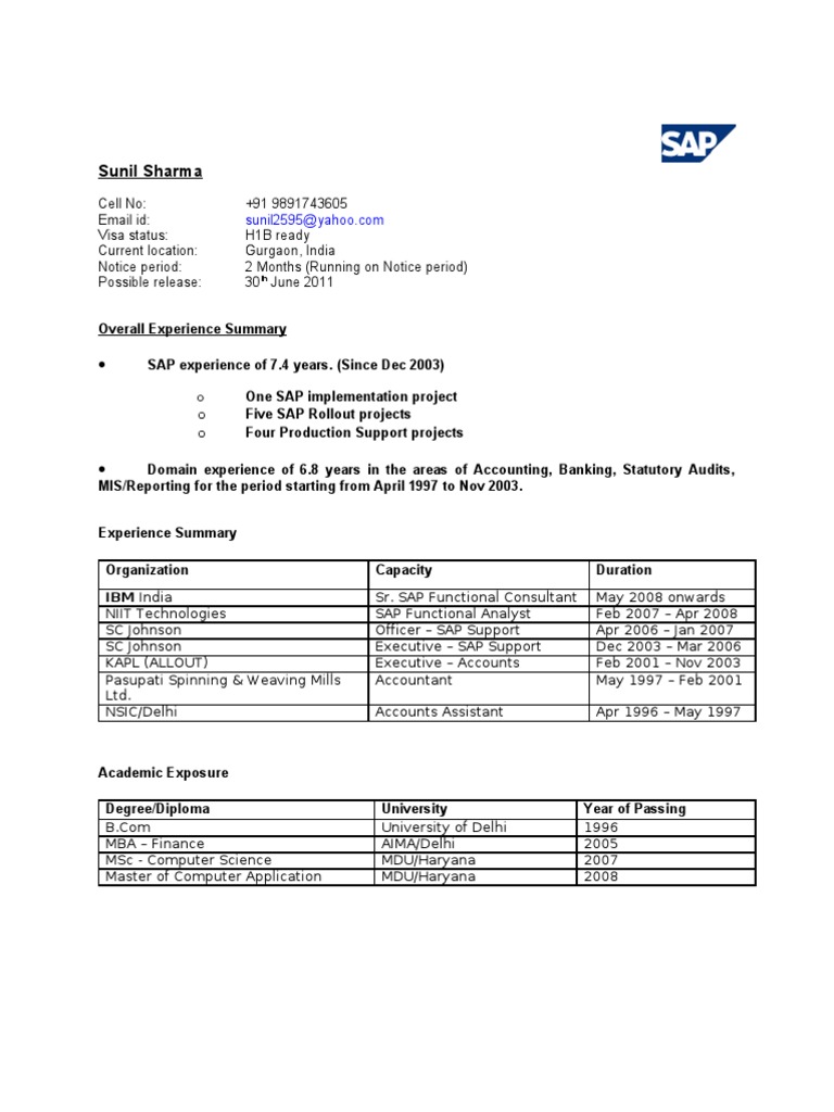 Sunil Sharma 31052011 | PDF | Sap Se | Accounting