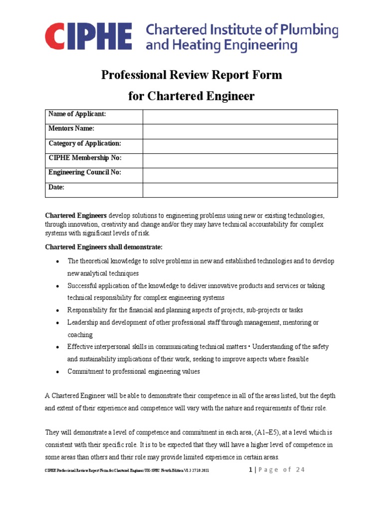 CIPHE CEng Professional Review Report Form | PDF | Occupational Safety ...