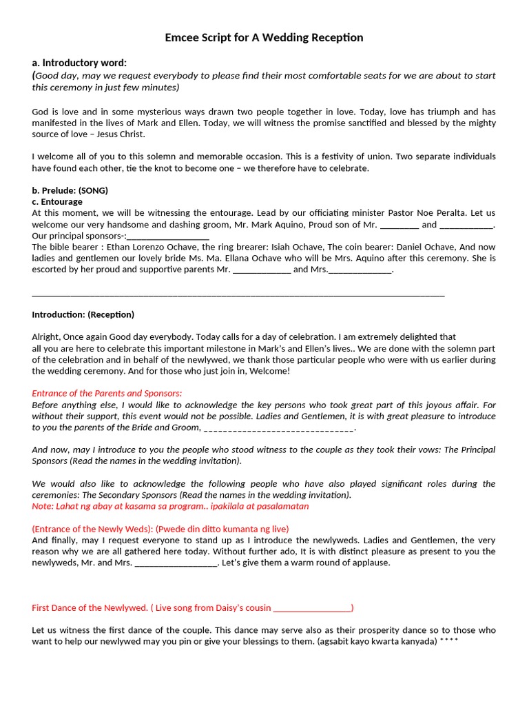 Emcee Script For A Wedding Reception: This Ceremony in Just Few Minutes ...