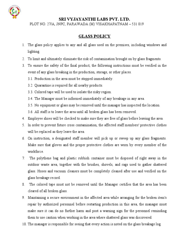 Glass Policy, Metal and Hygiene policy-VMR | Download Free PDF | Knife