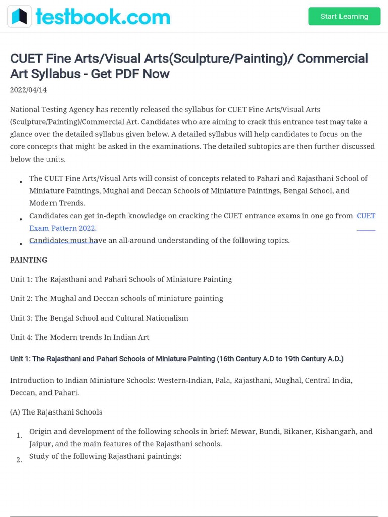 Cuet Fine Arts Visual Artssculpture Painting Commercial Art Syllabus | PDF