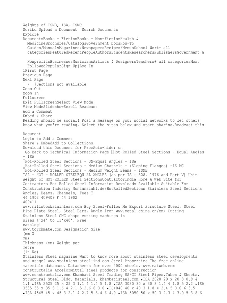 Weights of Ismb, Isa, Ismc | PDF | Rolling (Metalworking) | Email