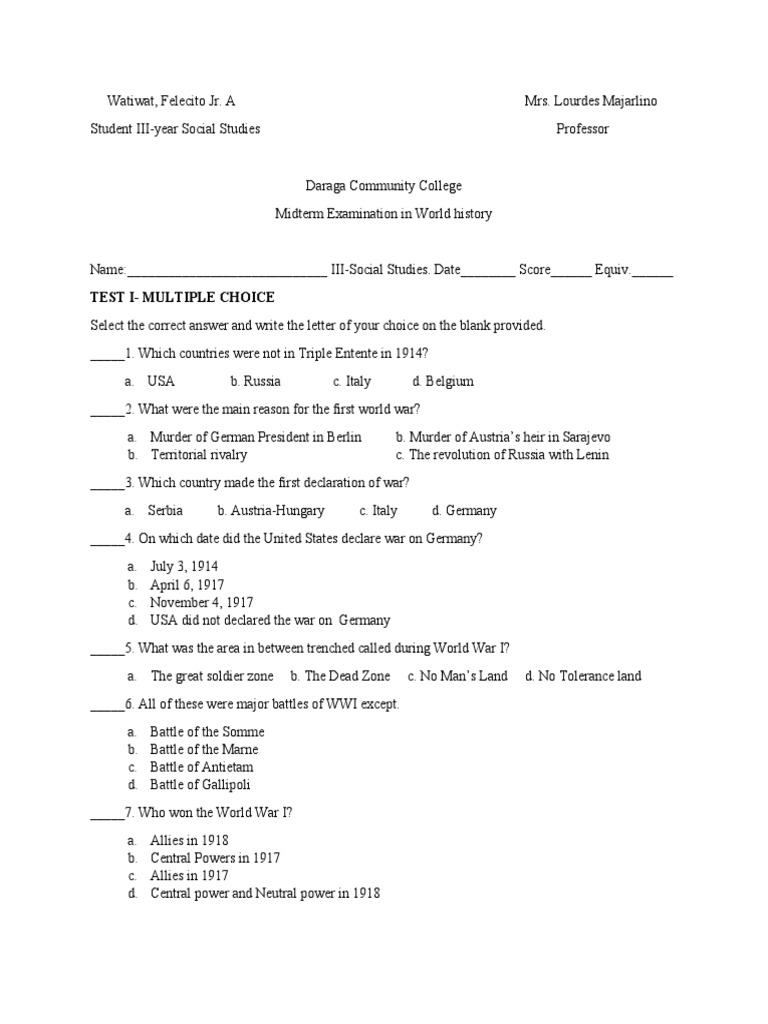 Tos Examination Prof Ed 8 | PDF | World War I | Allies Of World War I