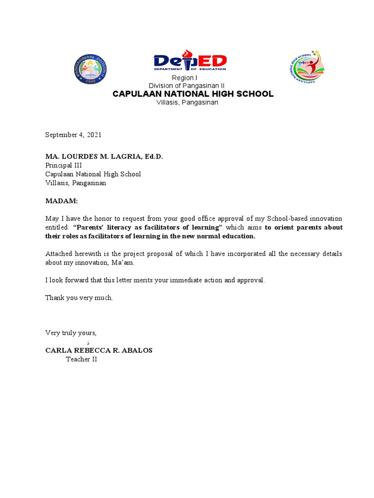 Letter-of-Intent_Project-Proposal | PDF | Education Theory | Teaching