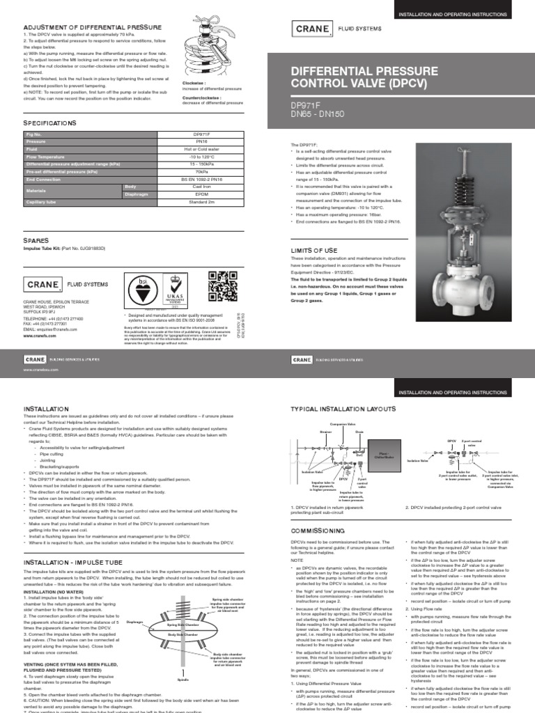 Differential Pressure Control Valve (DPCV) : DP971F DN65 - DN150 | PDF ...
