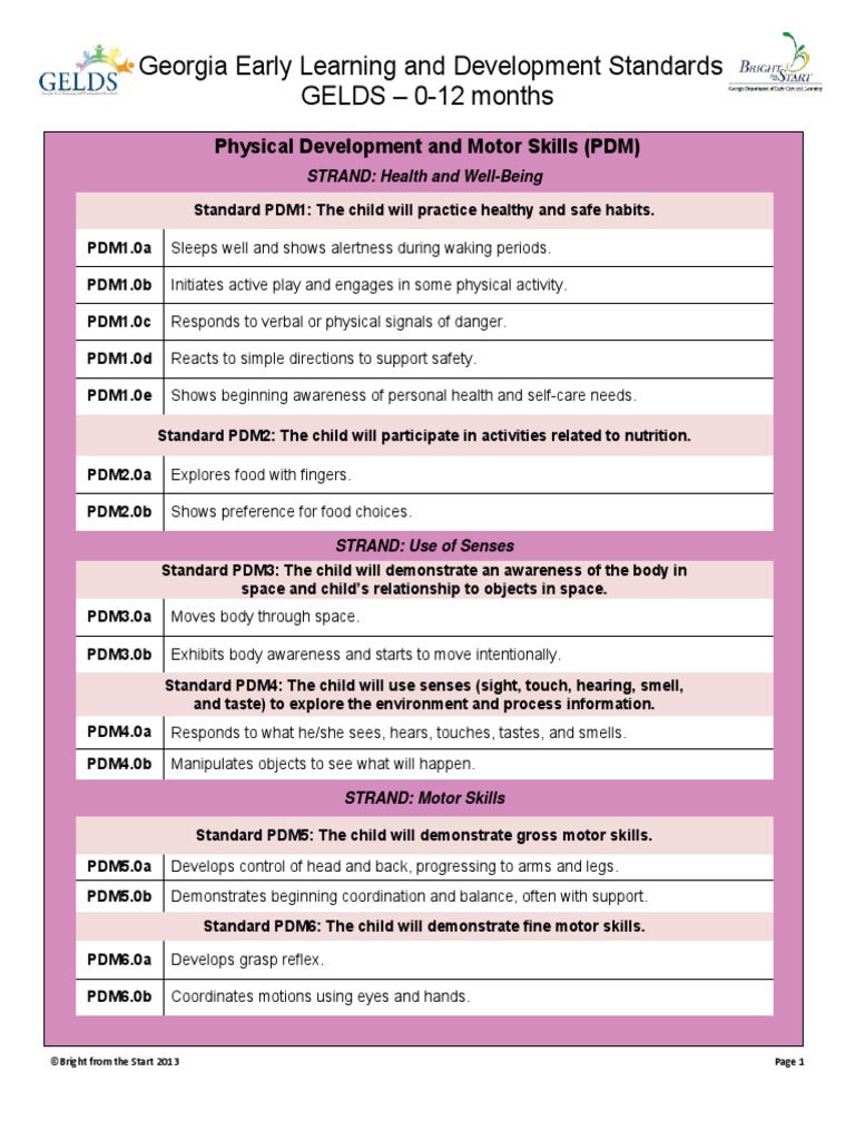 Georgia Early Learning and Development Standards GELDS - 0-12 Months ...