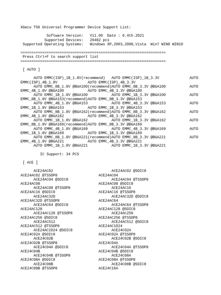 XGecu T56 Universal Programmer Device Support List | PDF | Windows 7 ...