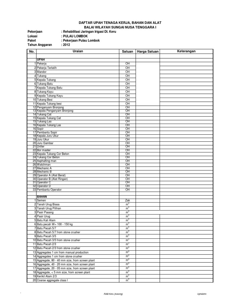 Daftar Upah Bahan Keru | PDF | Construction Aggregate | Pipe (Fluid Conveyance)