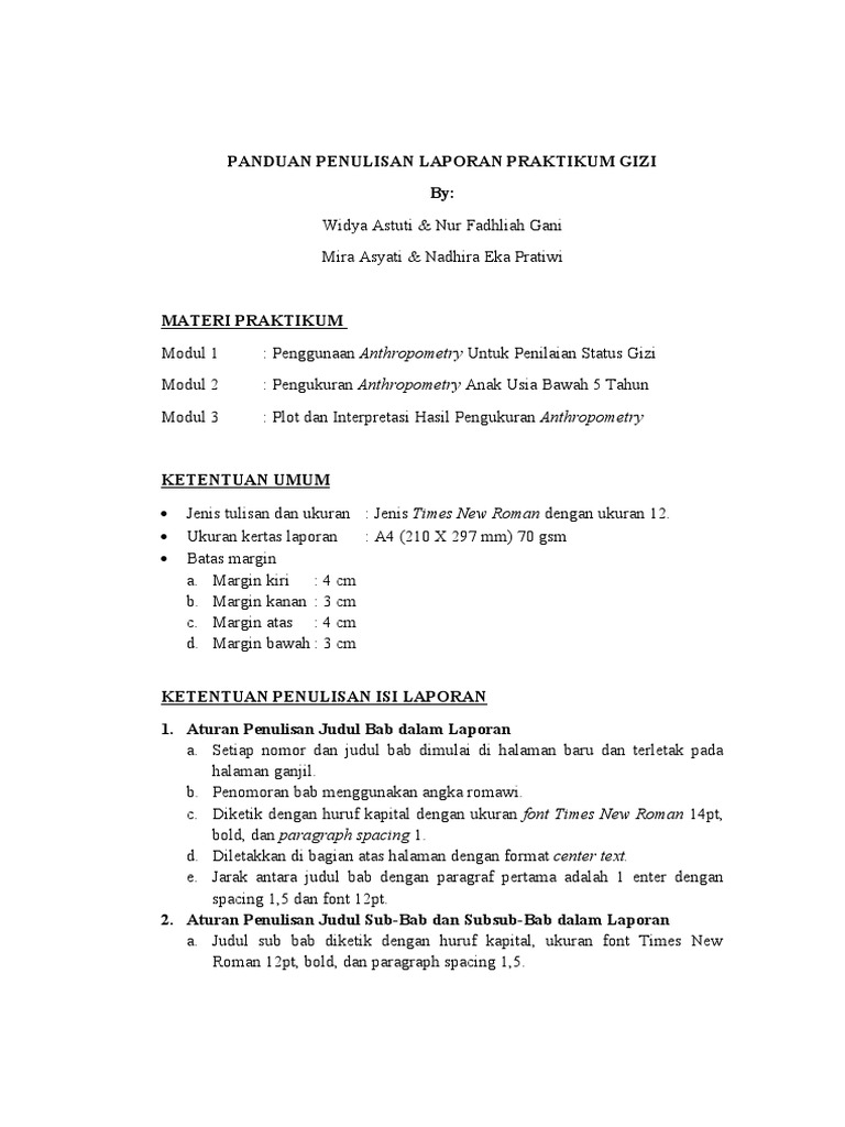 Panduan Penulisan Laporan Praktikum Gizi | PDF