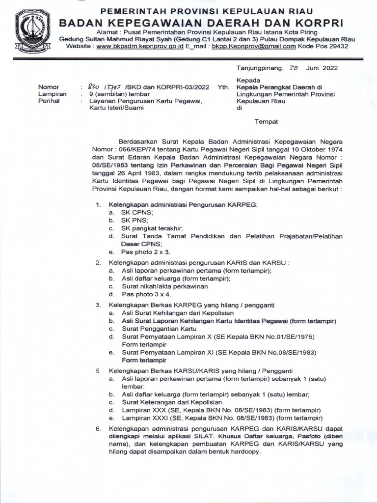 Edaran KARPEG, KARIS, KARSU | PDF