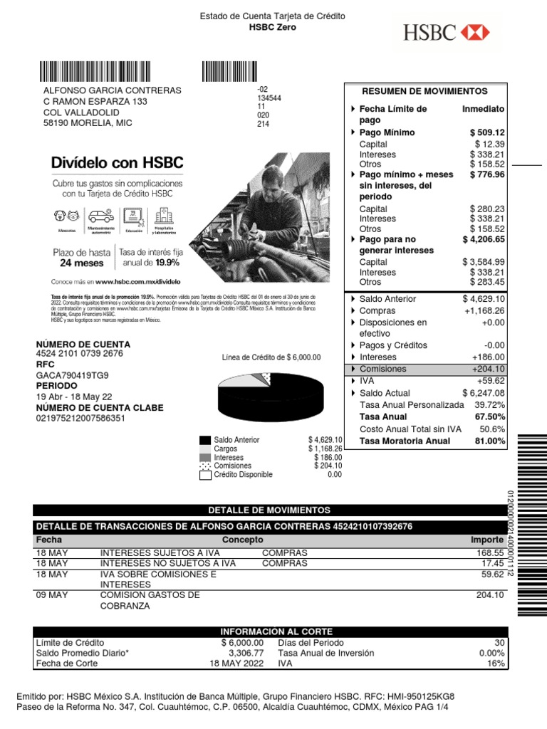 Resumen de Movimientos y Detalles de la Tarjeta de Crédito HSBC Zero de ...