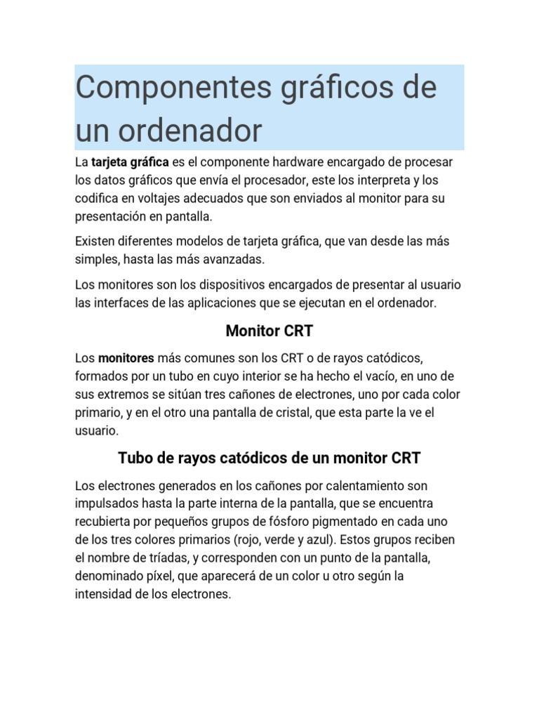 Componentes Gráficos de Un Ordenador | PDF | Pantalla de cristal ...