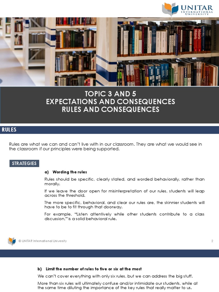 Topic 3 and 5 Expectations and Consequences Rules and Consequences ...