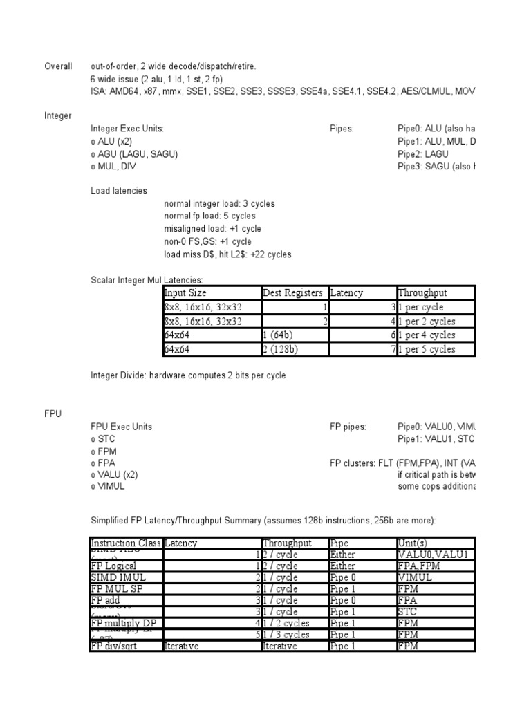 AMD64 16h InstrLatency 1.1 | PDF | Computer Hardware | X86 Architecture