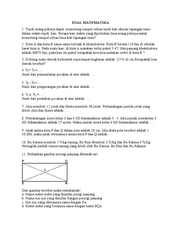 Soal Matematika Kelas 5 Essay | PDF