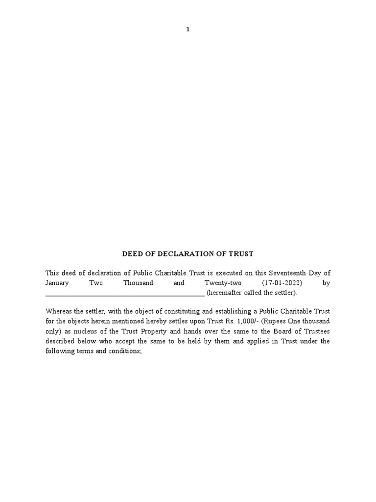Deed of Declaration of Trust | PDF | Trust Law | Trustee