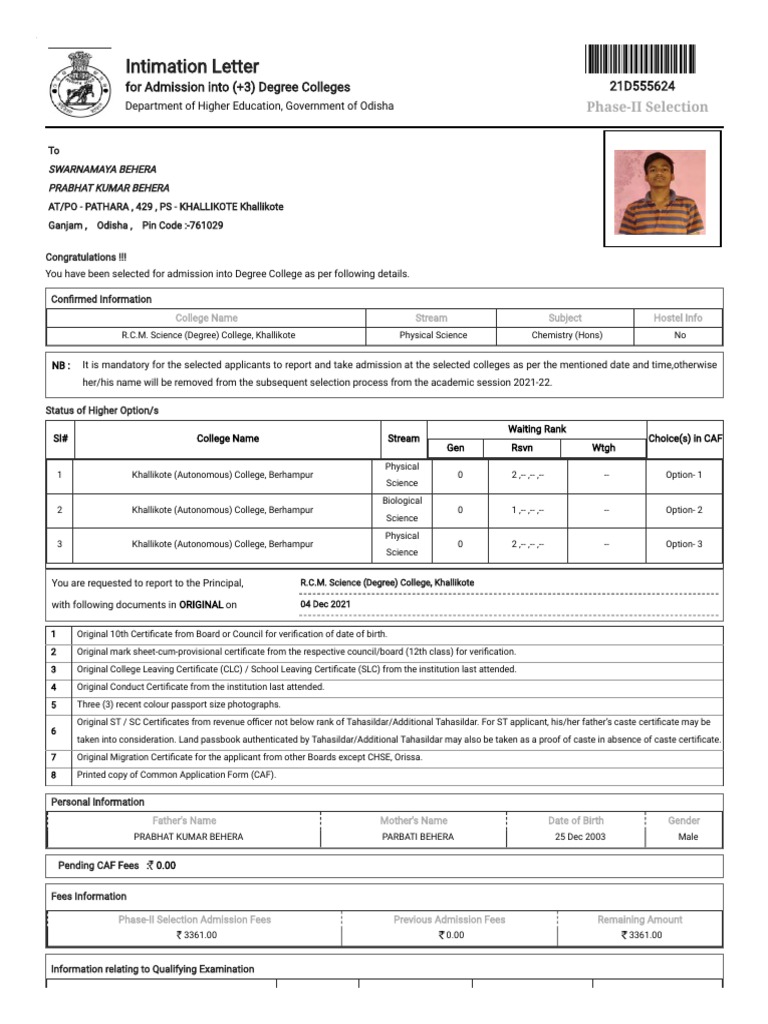 Intimation Letter | PDF