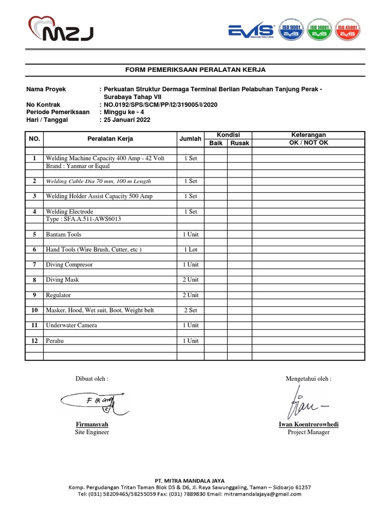 Contoh Checklist Alat | PDF