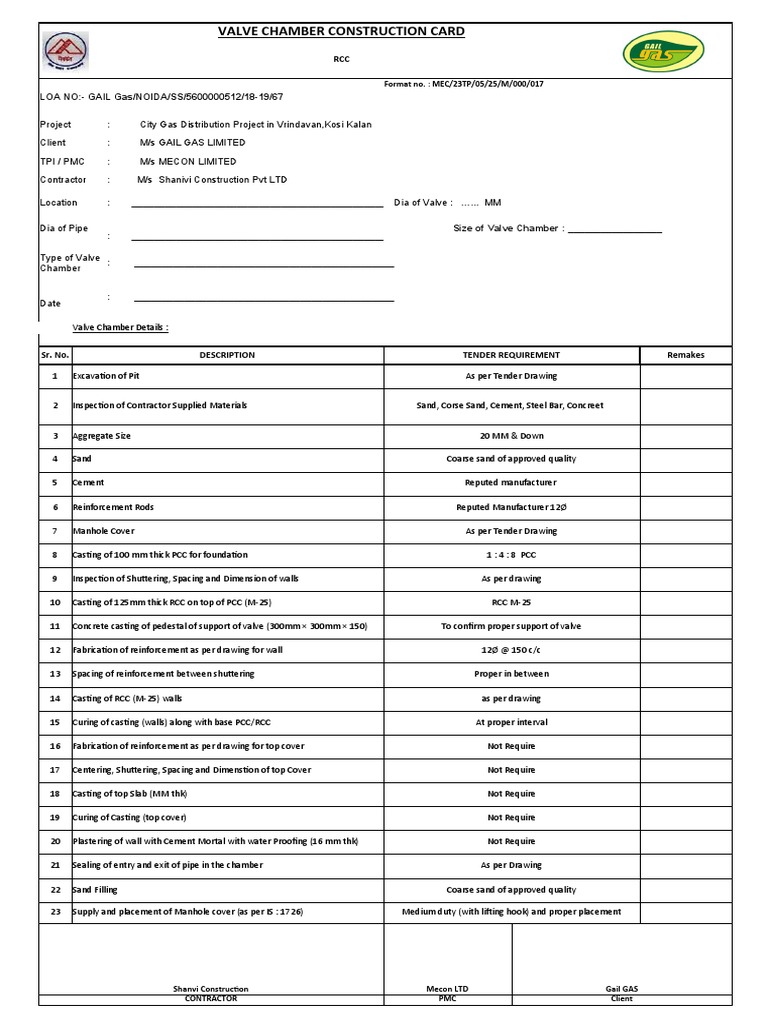 VALVE CHAMBER Procedure | PDF | Concrete | Architecture