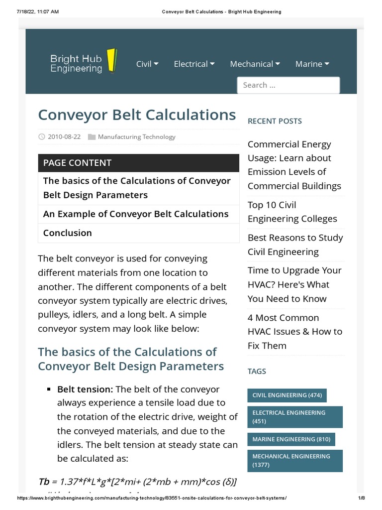 Conveyor Belt Calculations | PDF | Belt (Mechanical) | Mechanical ...