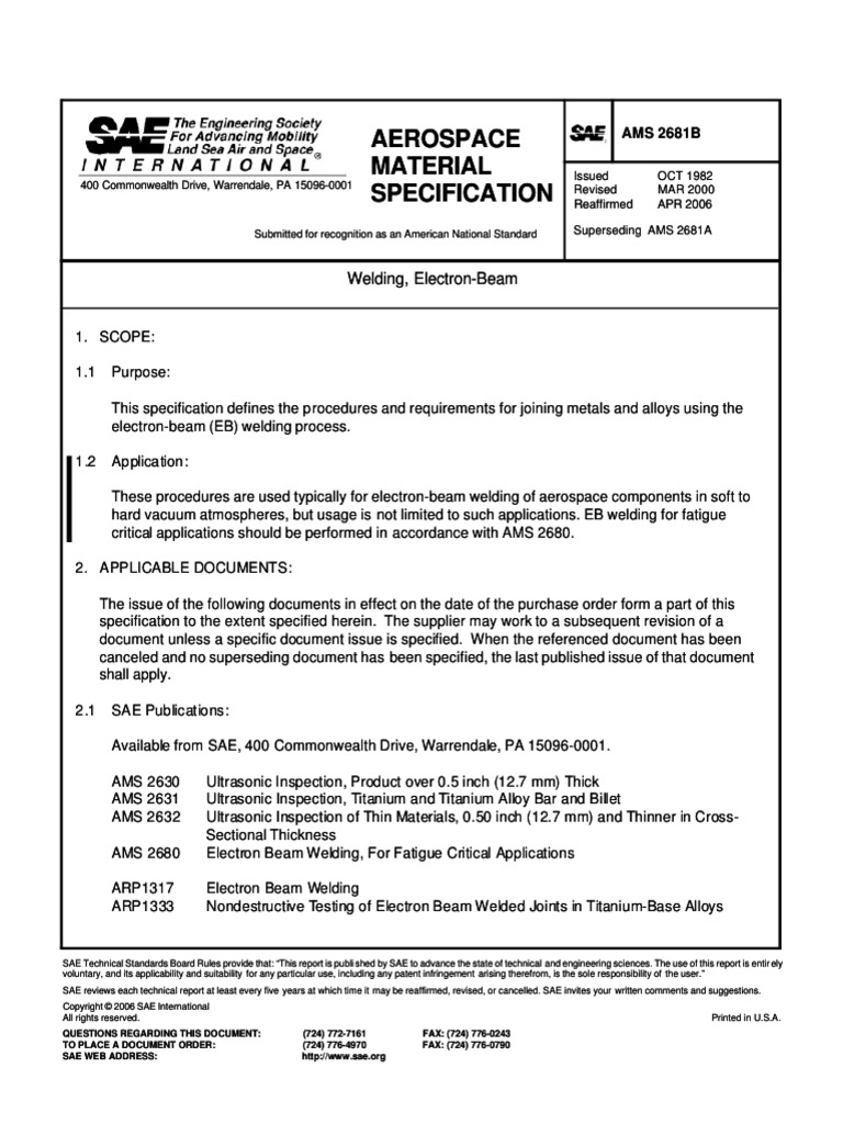 Electron Beam Welding Ams 2681 Compress | PDF | Welding | Construction