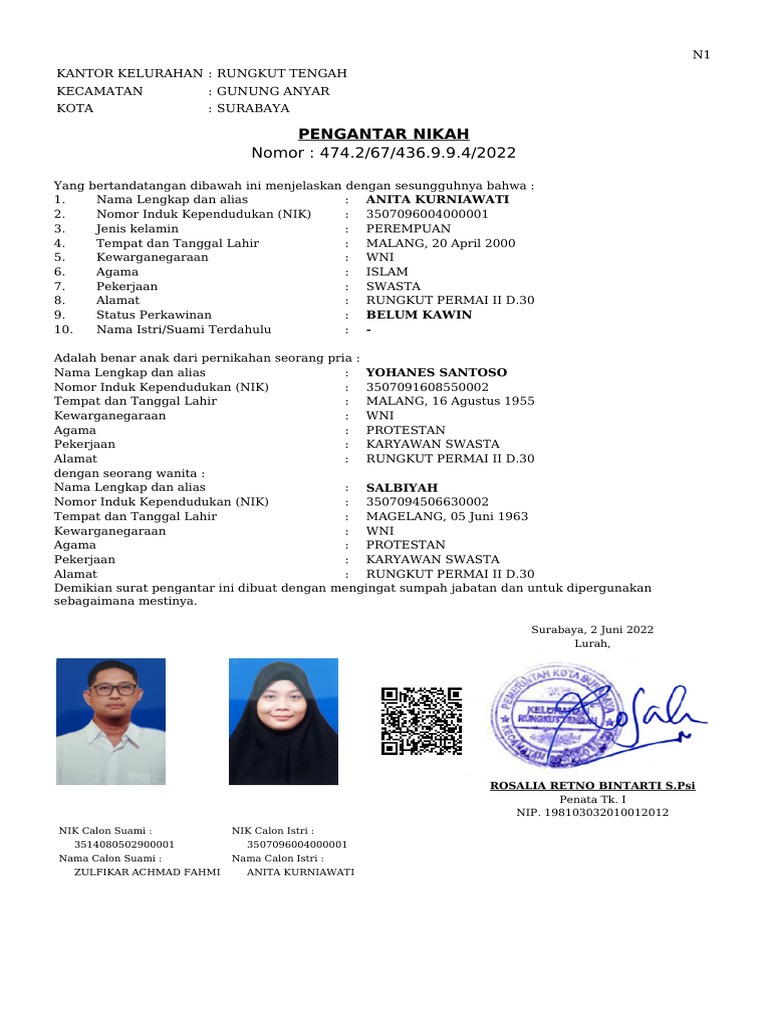 N1 Surabaya Untuk Nikah | PDF