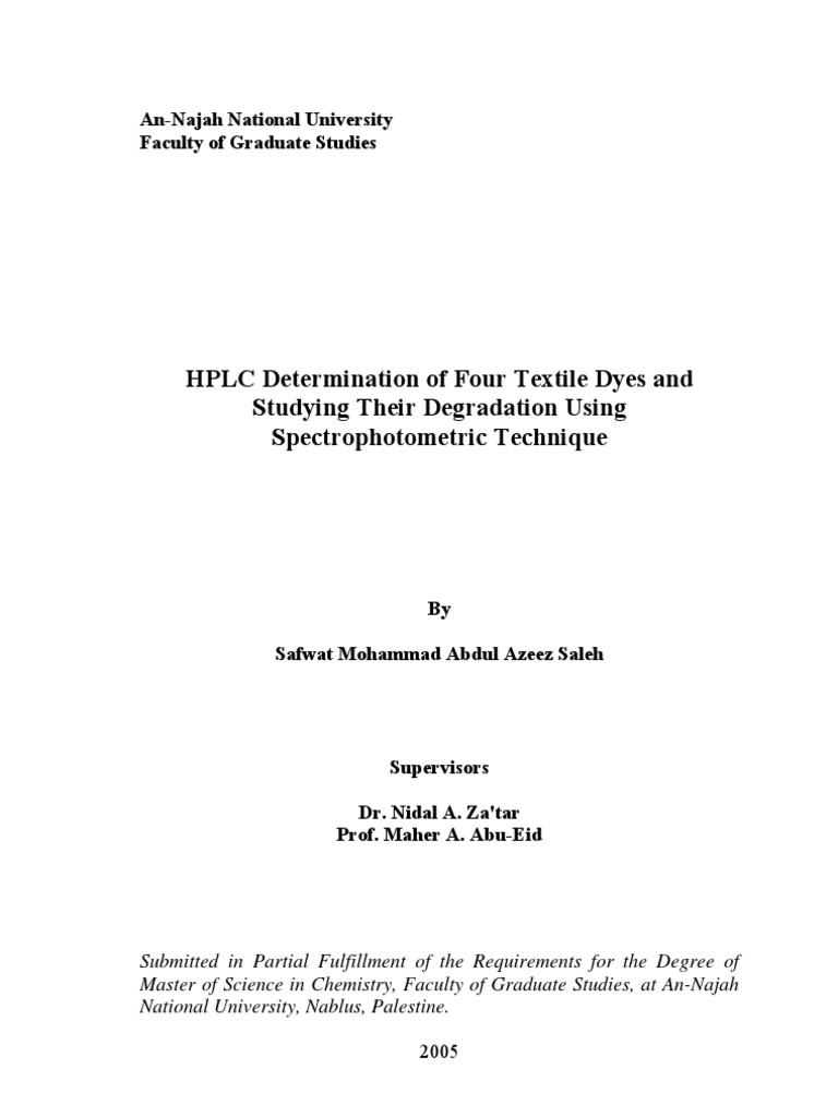 HPLC Analysis of Textile Dyes Degradation | PDF | High Performance ...