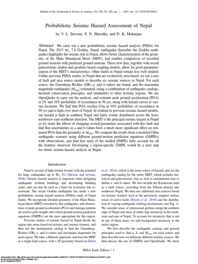 Probabilistic Seismic Hazard Assessment of Nepal | PDF | Earthquakes | Fault (Geology)