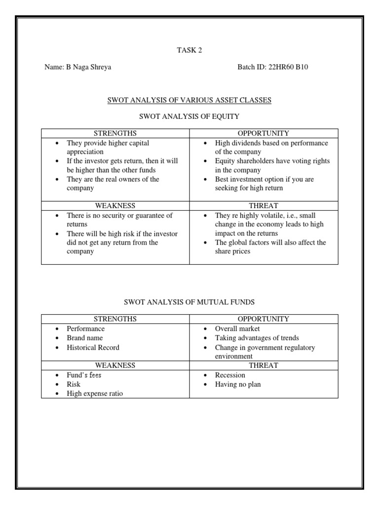 SWOT Analysis of Asset Classes | PDF | Investment Fund | Exchange ...