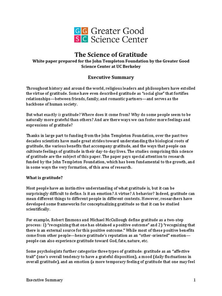 The Science of Gratitude | PDF | Gratitude | Emotions
