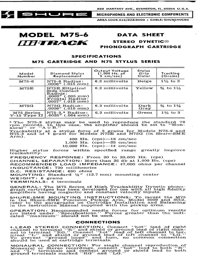 Shure m75-6 | PDF | Phonograph | Information And Communications Technology