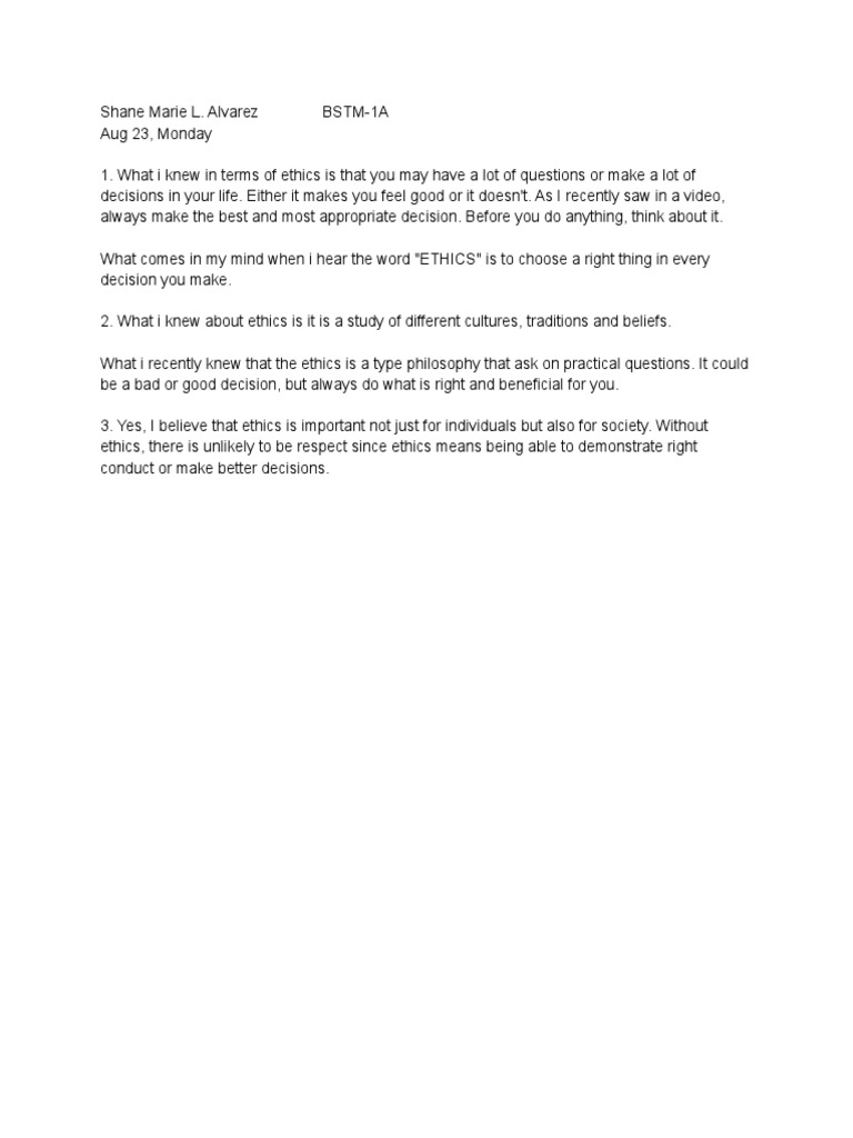 Shane Marie L. Alvarez Bstm-1a | PDF | Career & Growth | Lifestyle