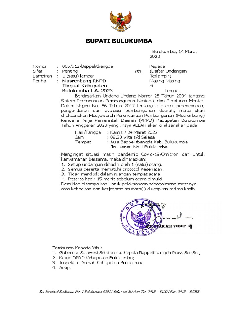 Undangan Musrenbang Kabupaten 2023 Last | PDF